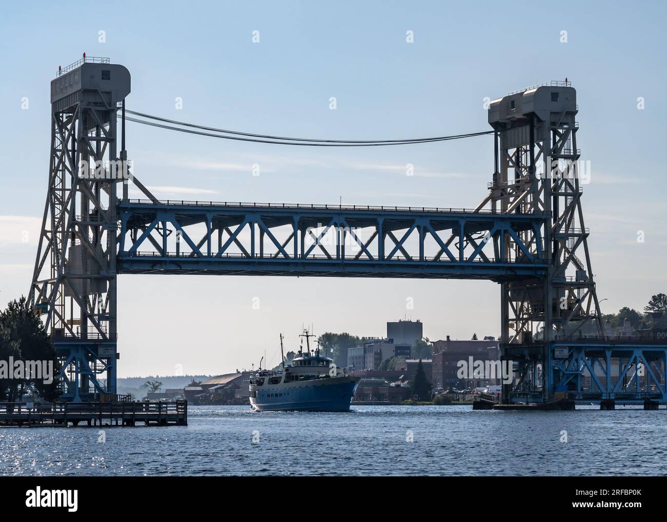 Ranger III ship sailing through the Portage Lake Lift Bridge (lift is ...