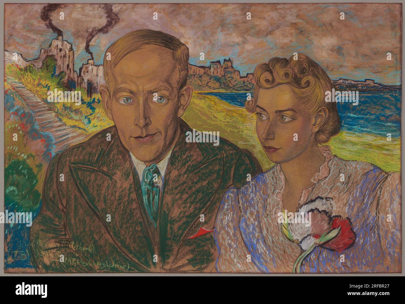 Double portrait of Helena Lisińska and Jan Gadomski, with a burning ...