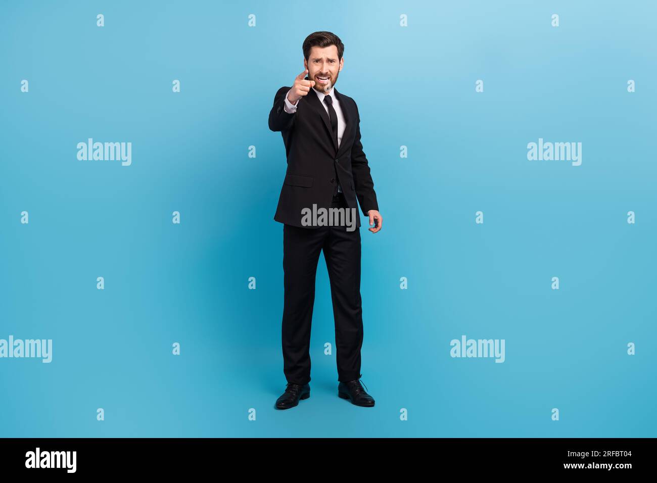 Full body photo of bad mood young businessman wear expensive costume ...