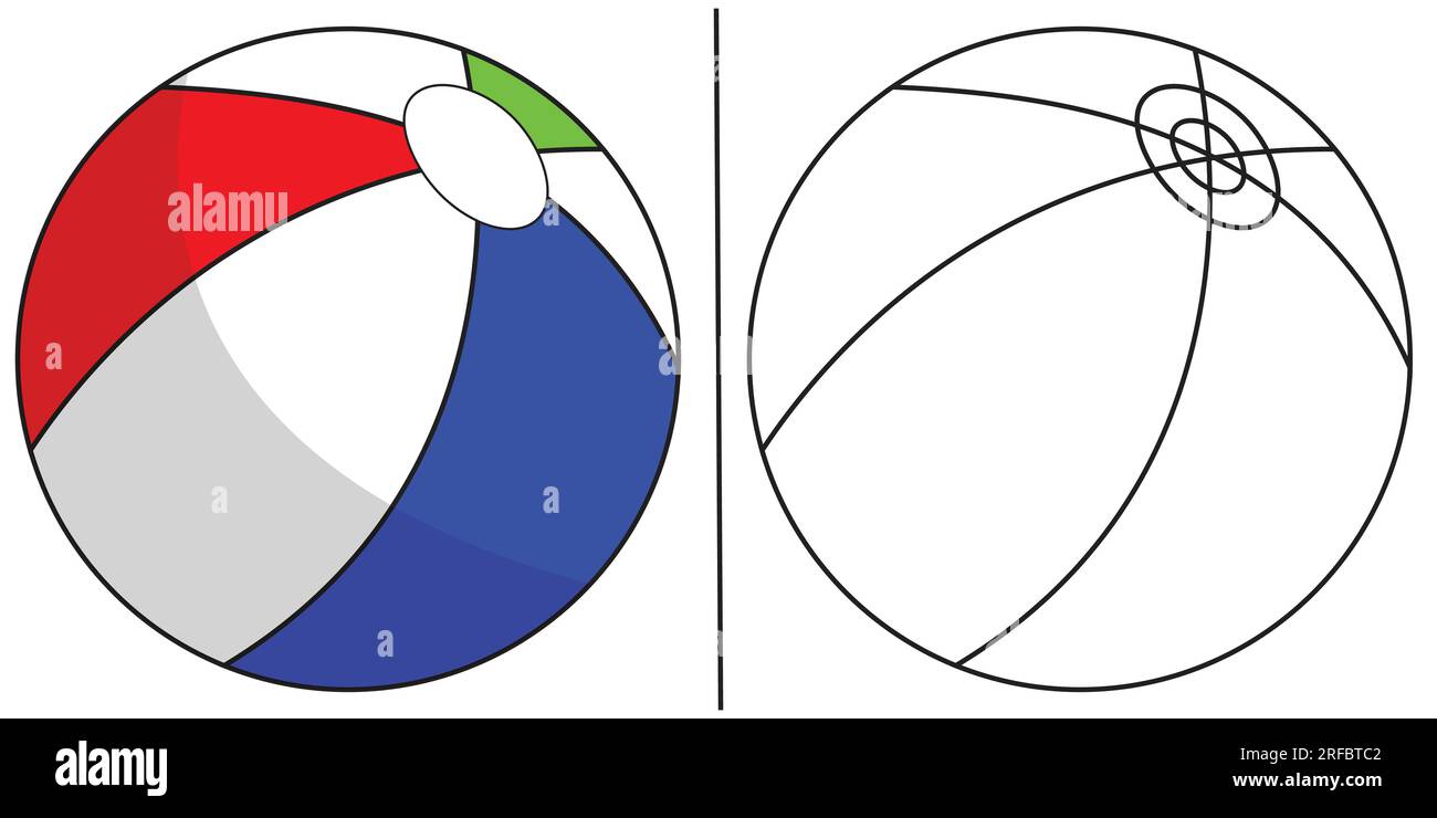 Beach Ball coloring page outline and colored in version. Coloring page ...