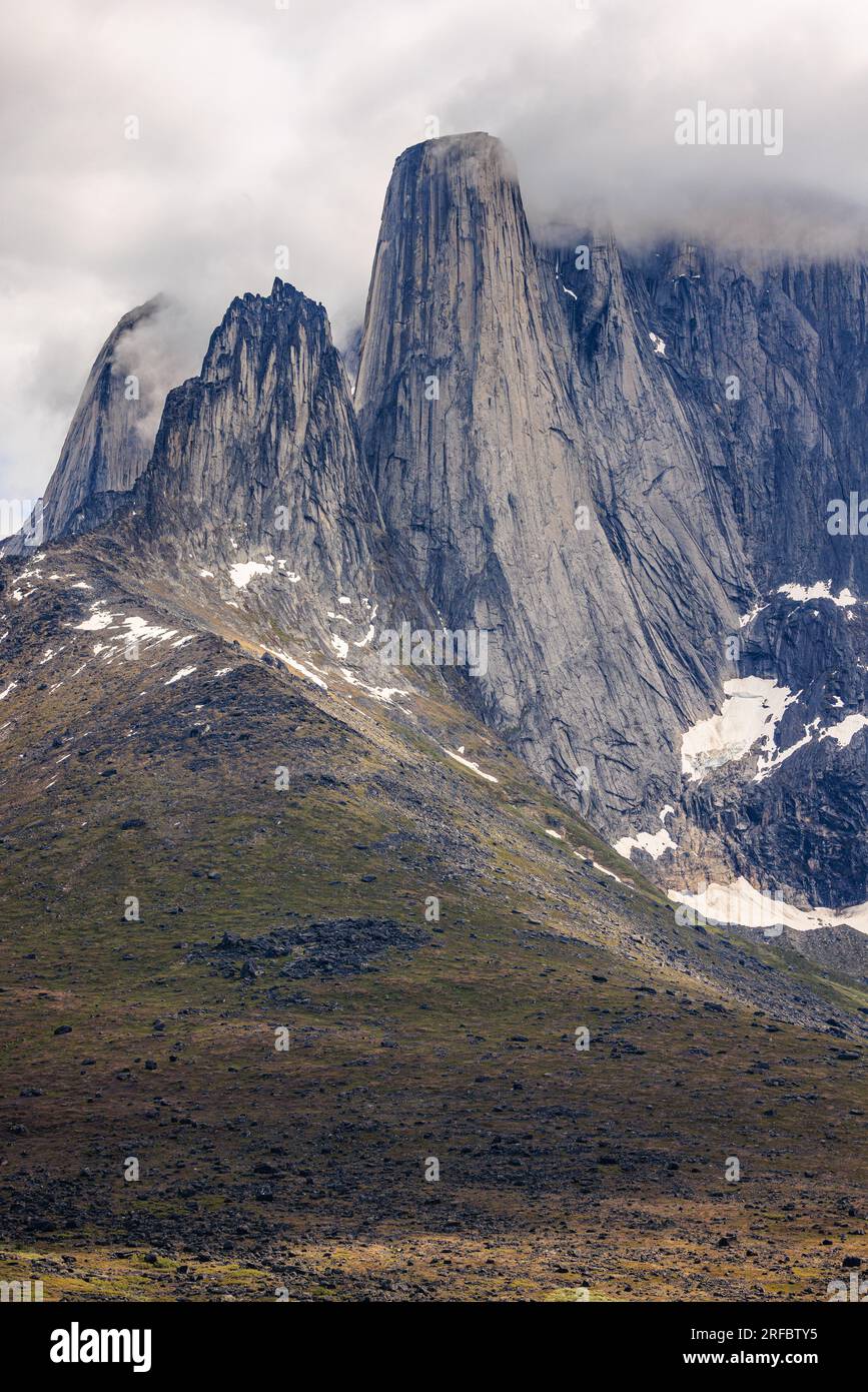 aerial photo detail of the massive sheer chimney shaped peak of the ...
