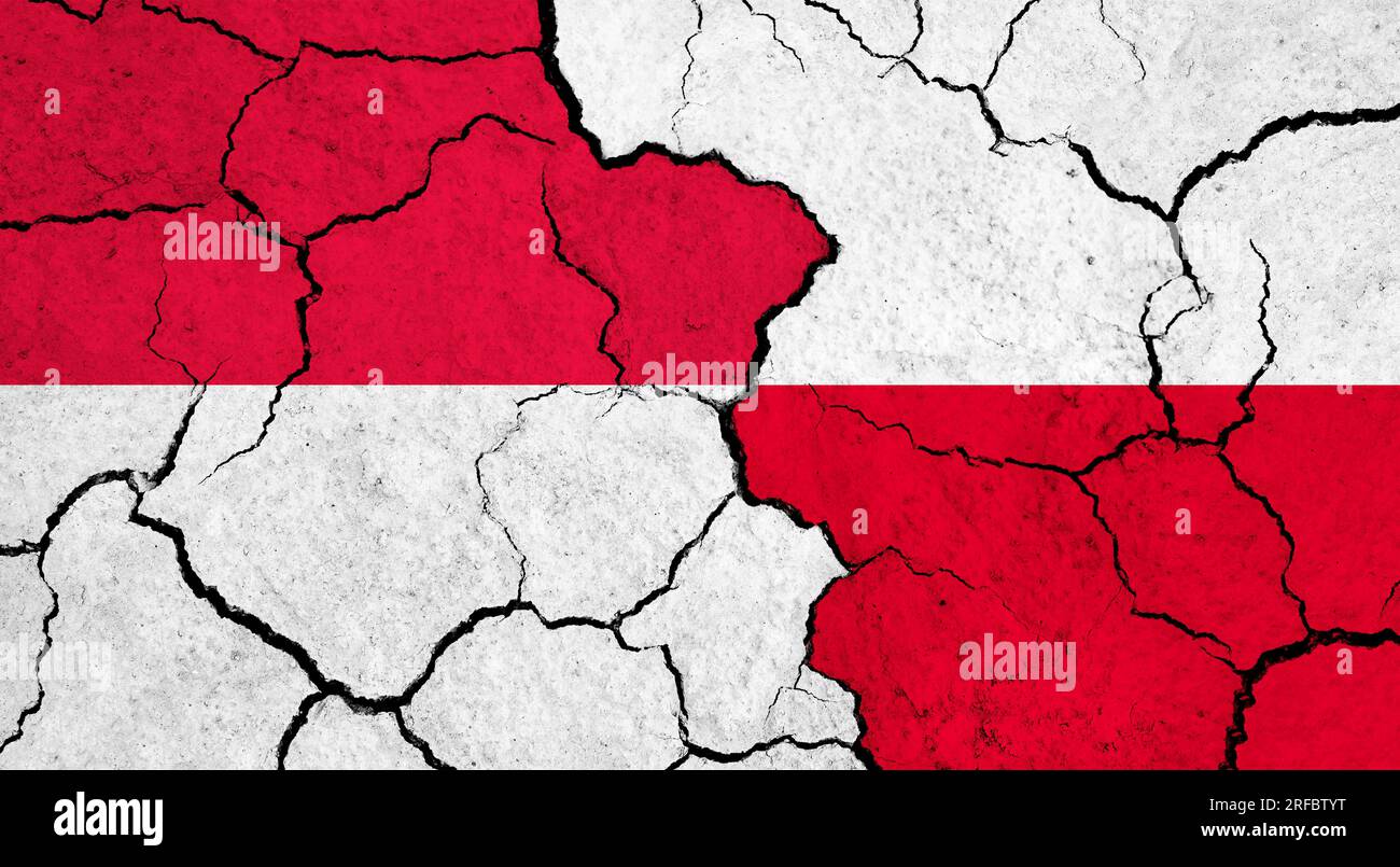 Flags of Monaco and Poland on cracked surface - politics, relationship ...
