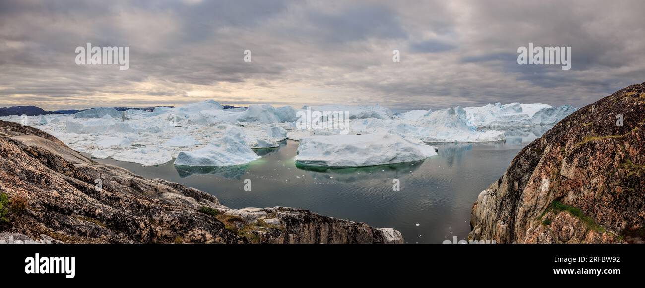 scenic landscape of ilulissat icefjord UNESCO site filled with huge ...