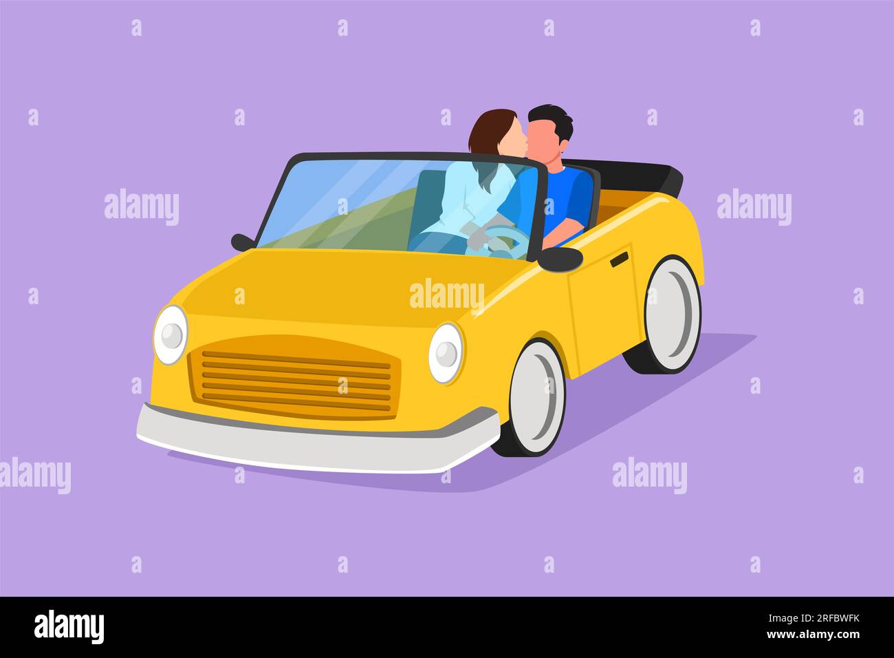 Character Flat Drawing Of Romantic Couple Riding Car Going On Road Trip