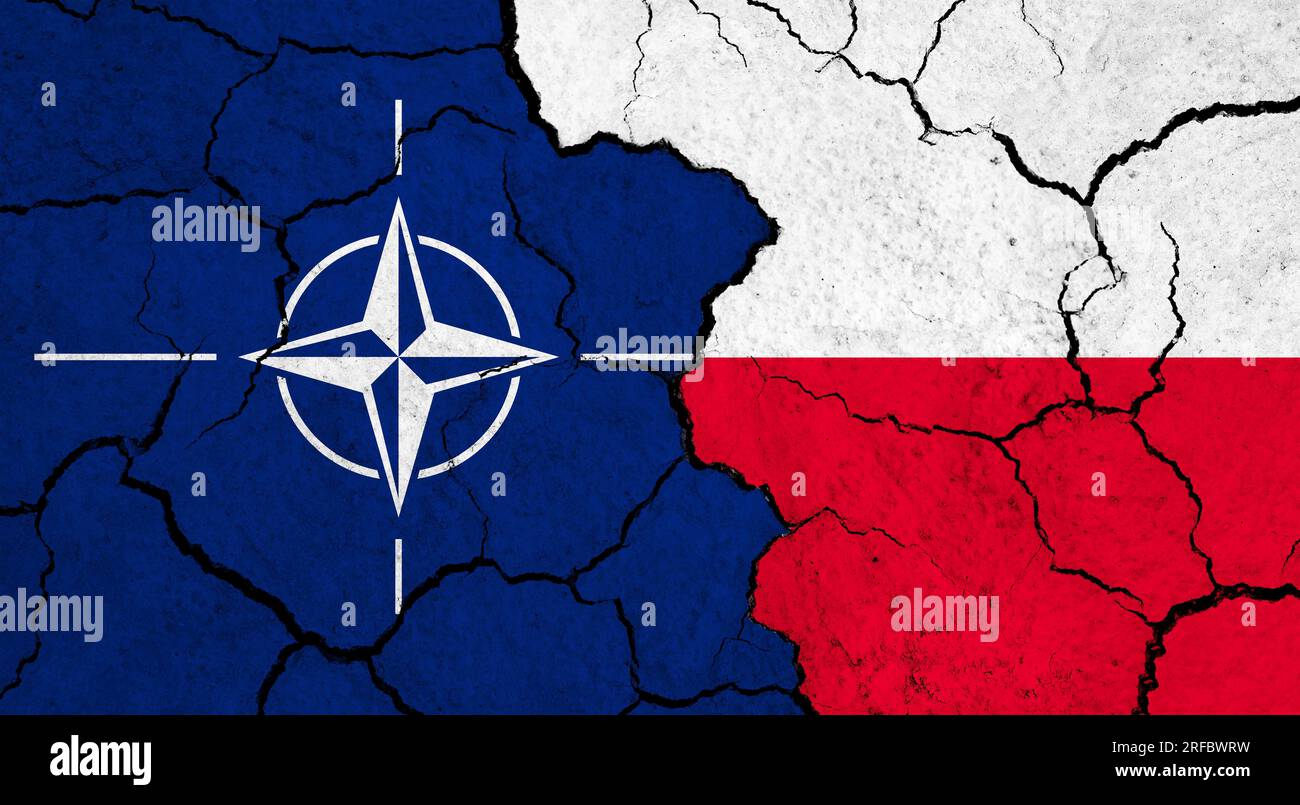 Flags of NATO and Poland on cracked surface - politics, relationship ...