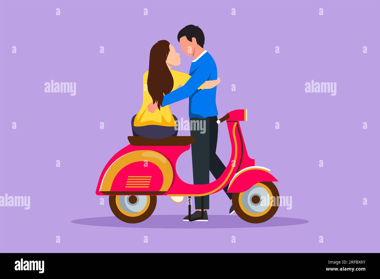 Cartoon flat style drawing happy man and woman kissing each other on ...