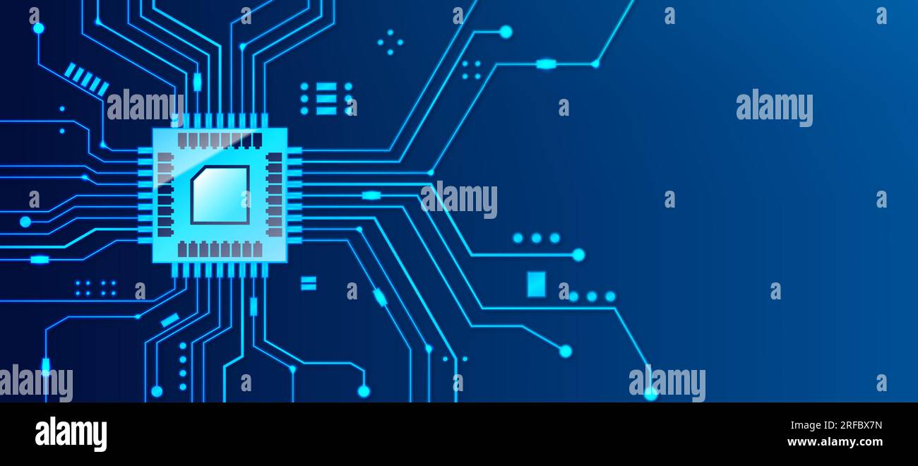 Microchip processor banner with blue background. Vector Illustration ...
