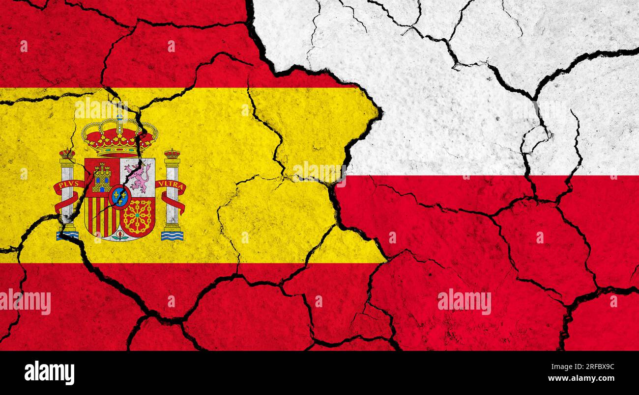 Flags of Spain and Poland on cracked surface - politics, relationship ...