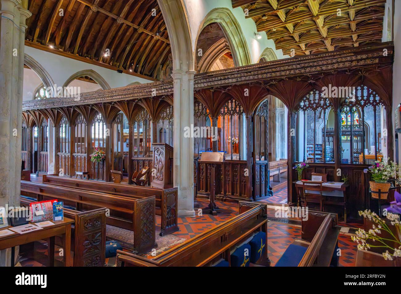 The interior of St Georges church Dunster Somerset. With the rood ...