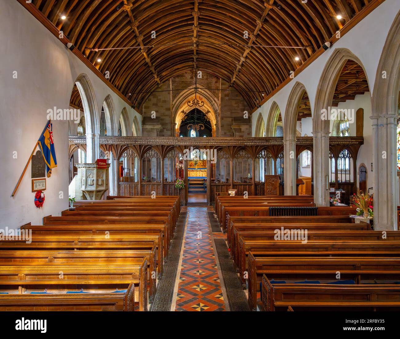 The interior of St Georges church Dunster Somerset. With the rood ...