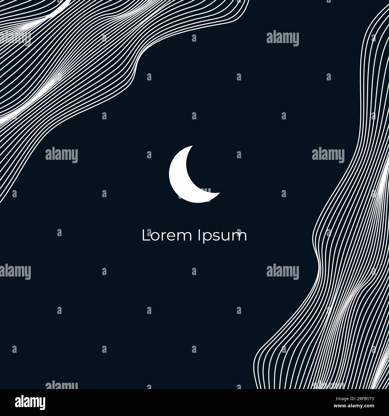 Linear abstract mountains waves on dark background, Moon over wavy ...
