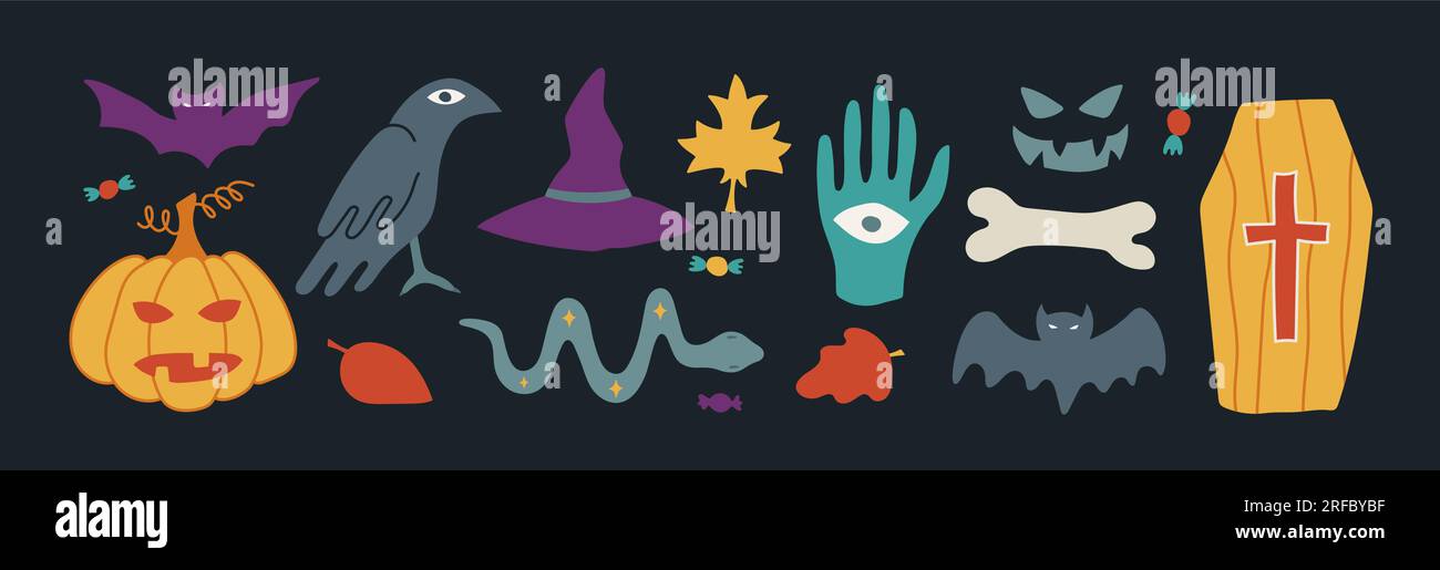 Halloween contemporary trendy vector illustrations set. Hand drawn ...