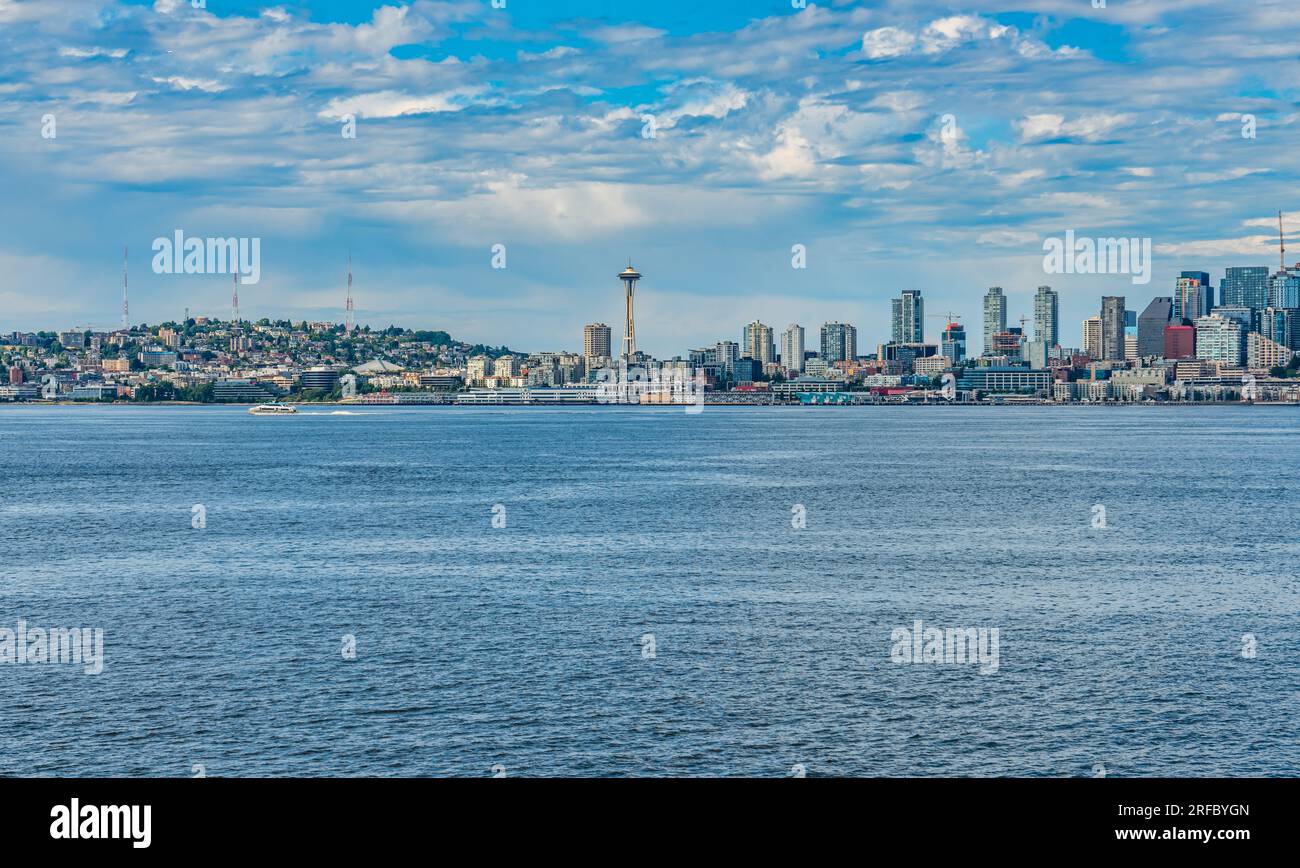 A view of the Seattle skyline across Elliott Bay in Washington State ...