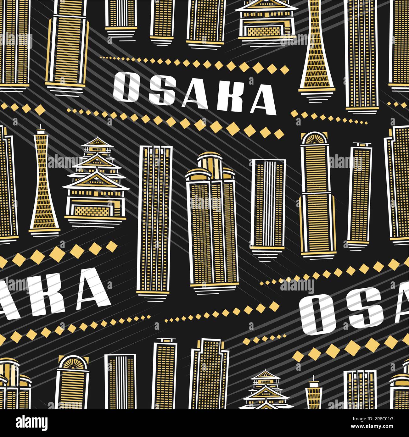 Vector Osaka Seamless Pattern, square repeat background with ...