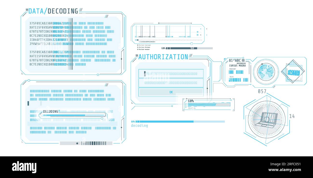Data Decoding Program Screen With Authorization Window Stock Vector