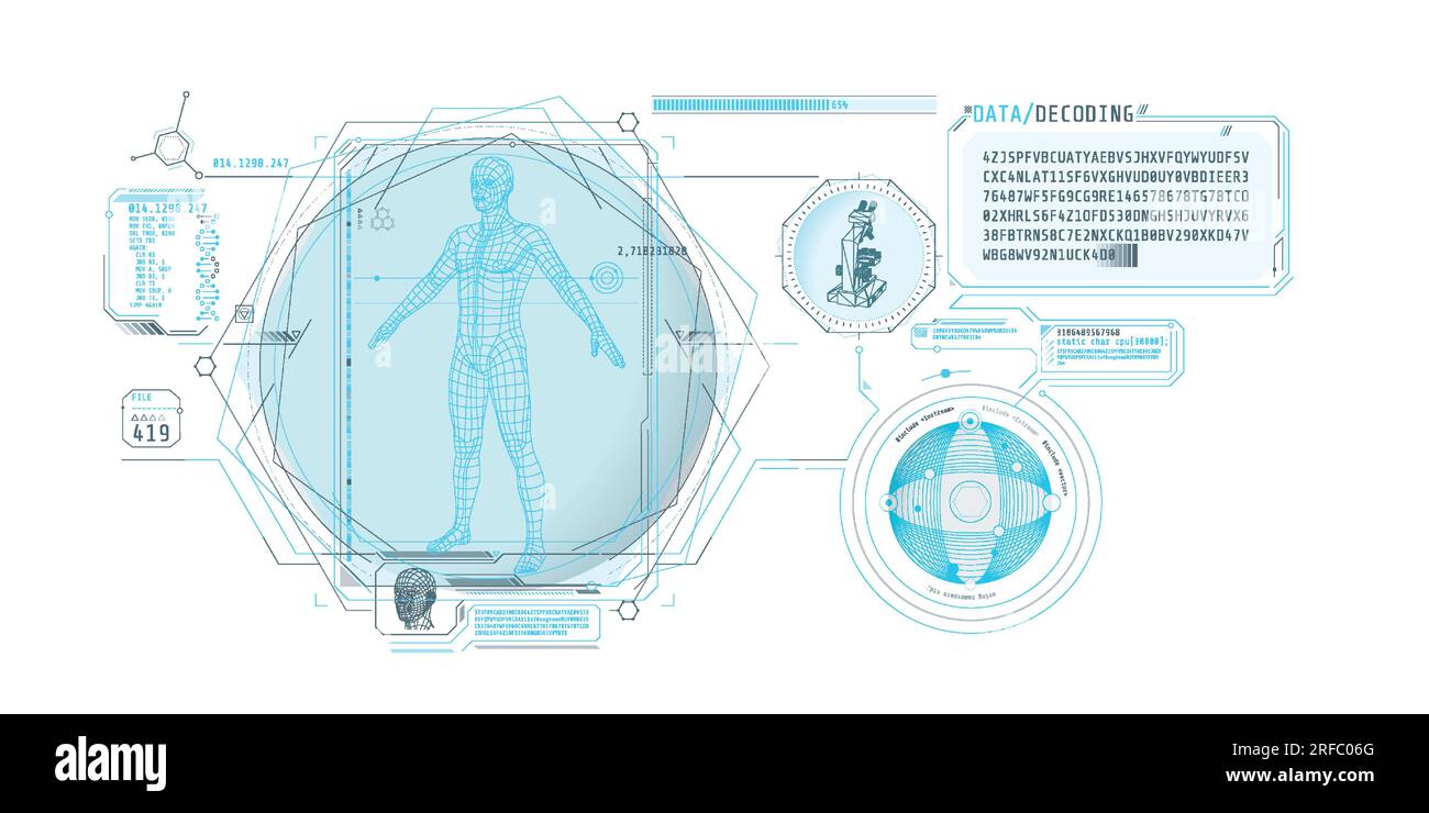 Medical research futuristic interface screen with data decoding Stock ...