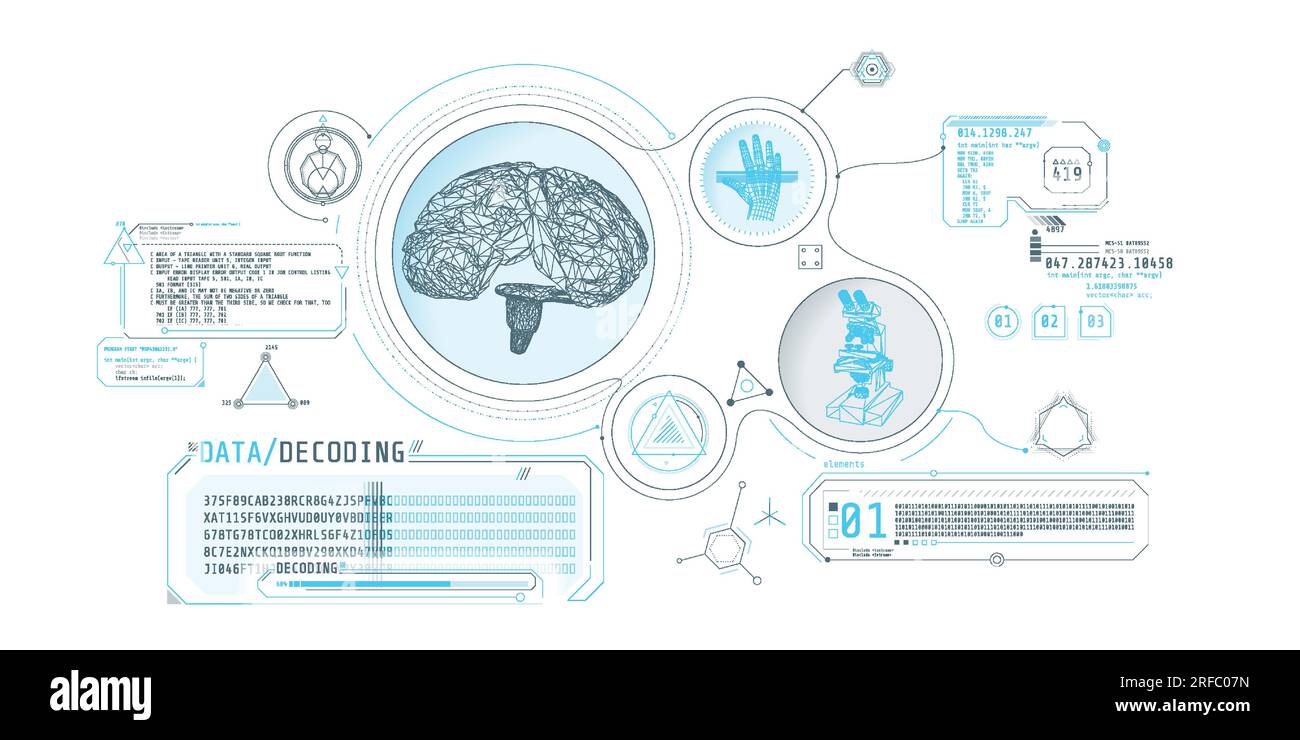Brain research futuristic interface screen with data decoding Stock ...