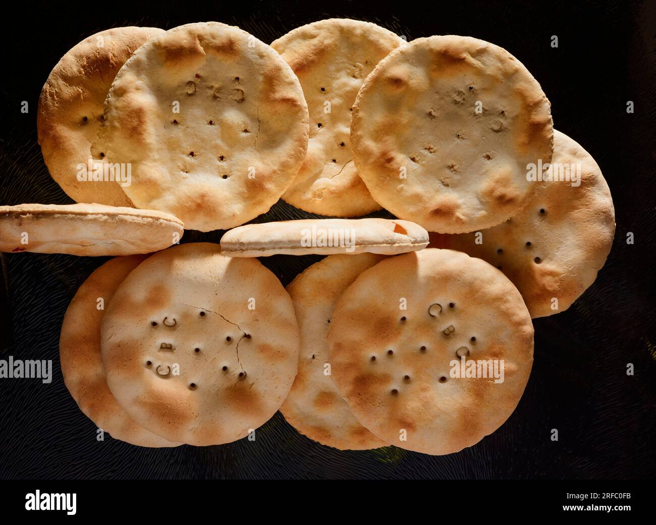 Classic close up food still life of Water biscuits - clean and crisp ...