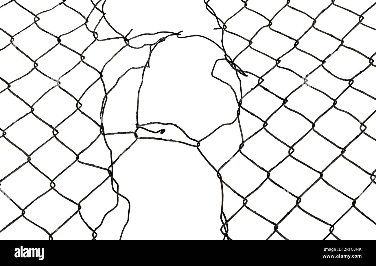 The texture of the metal mesh on a white background. Torn steel, metal ...
