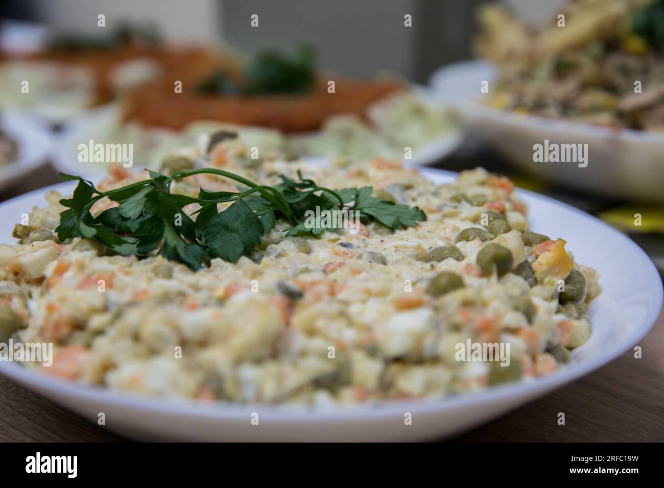 Vegetable salad. Traditional Polish Christmas dish on the table Stock ...