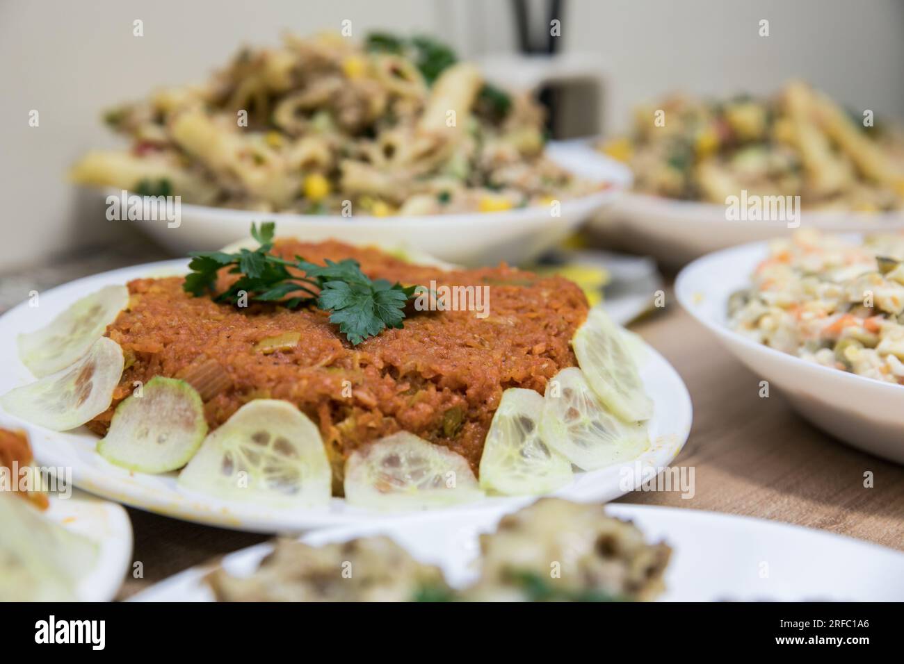 Fish, the Greek style. A traditional Polish Christmas dish on a table ...