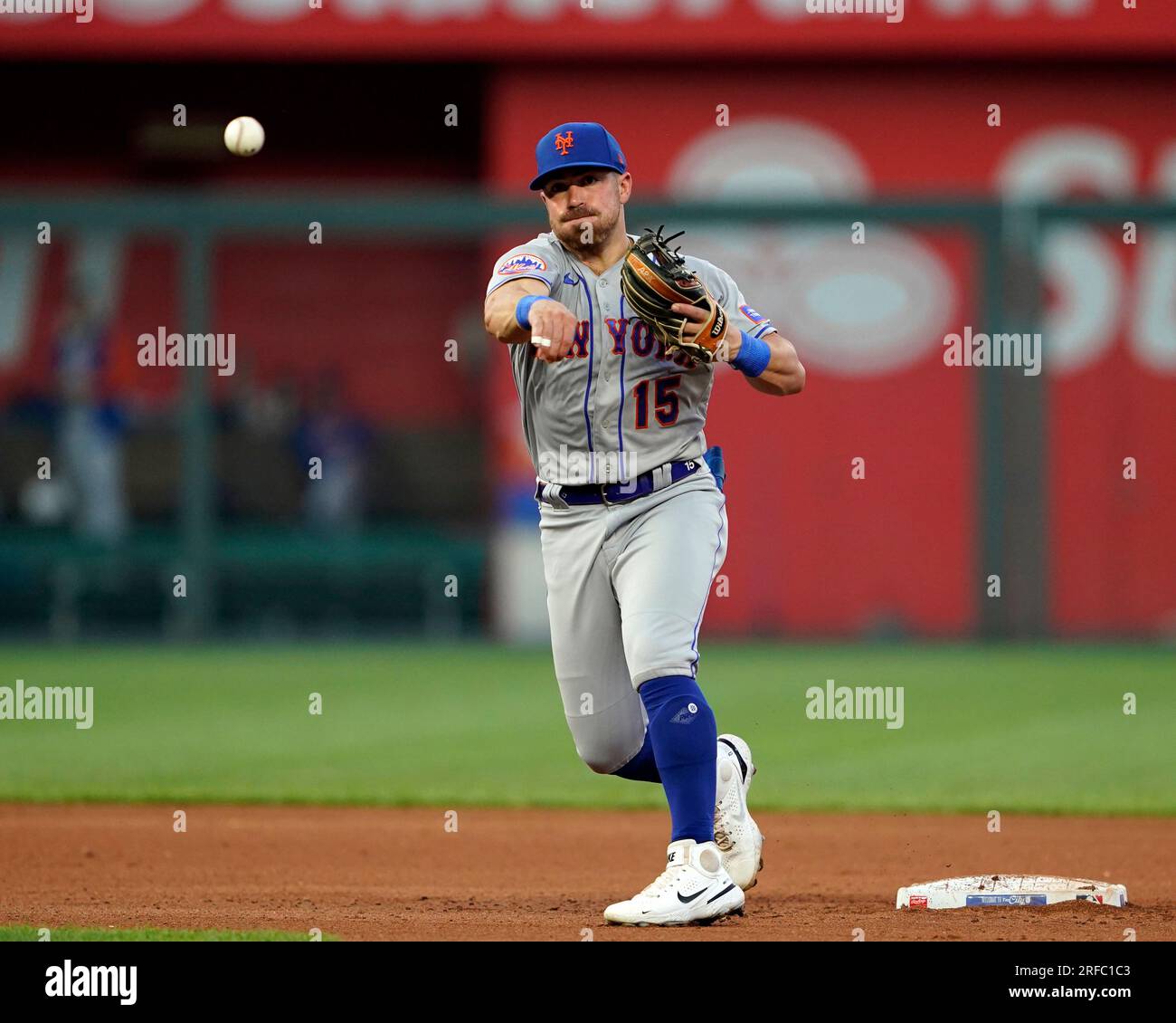 AUG 01, 2023: New York Mets shortstop Danny Mendick (15) makes a throw ...