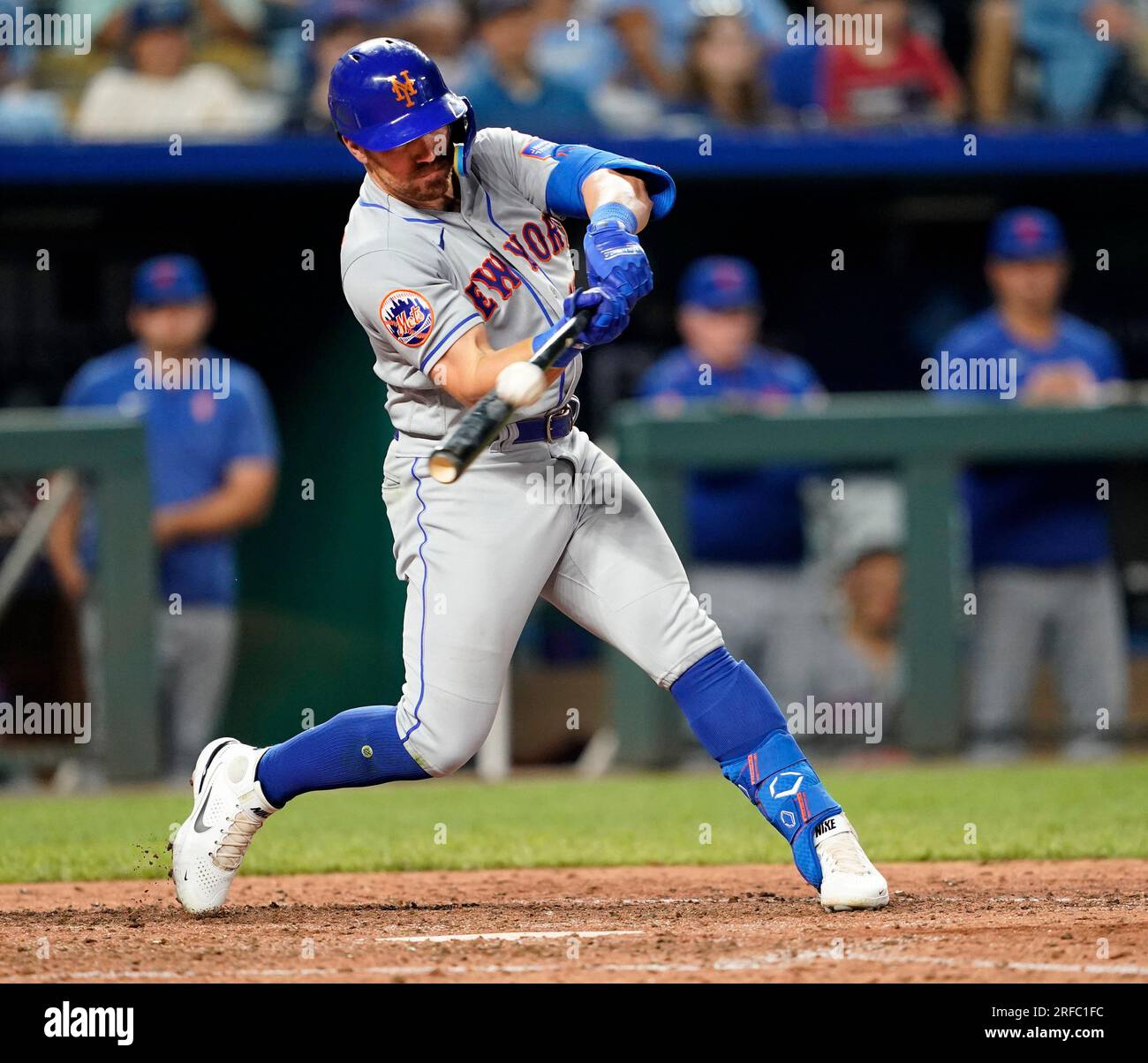 AUG 01, 2023: New York Mets shortstop Danny Mendick (15) makes contact ...