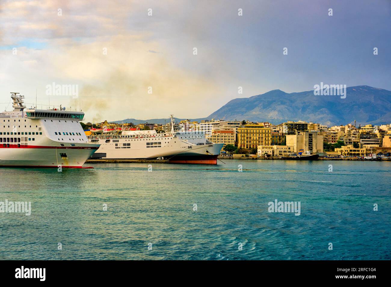 Port of Heraklion, Crete island, Greece, ferries, boats, town, sunrise ...