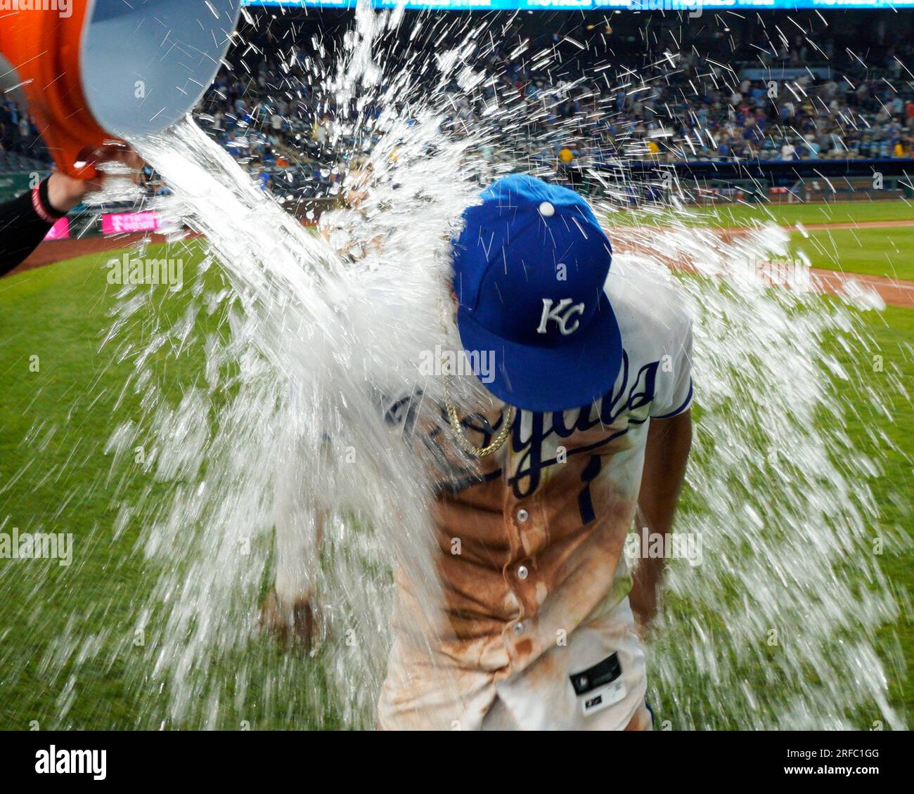 AUG 01, 2023: Kansas City Royals right fielder MJ Melendez (1) gets a ...