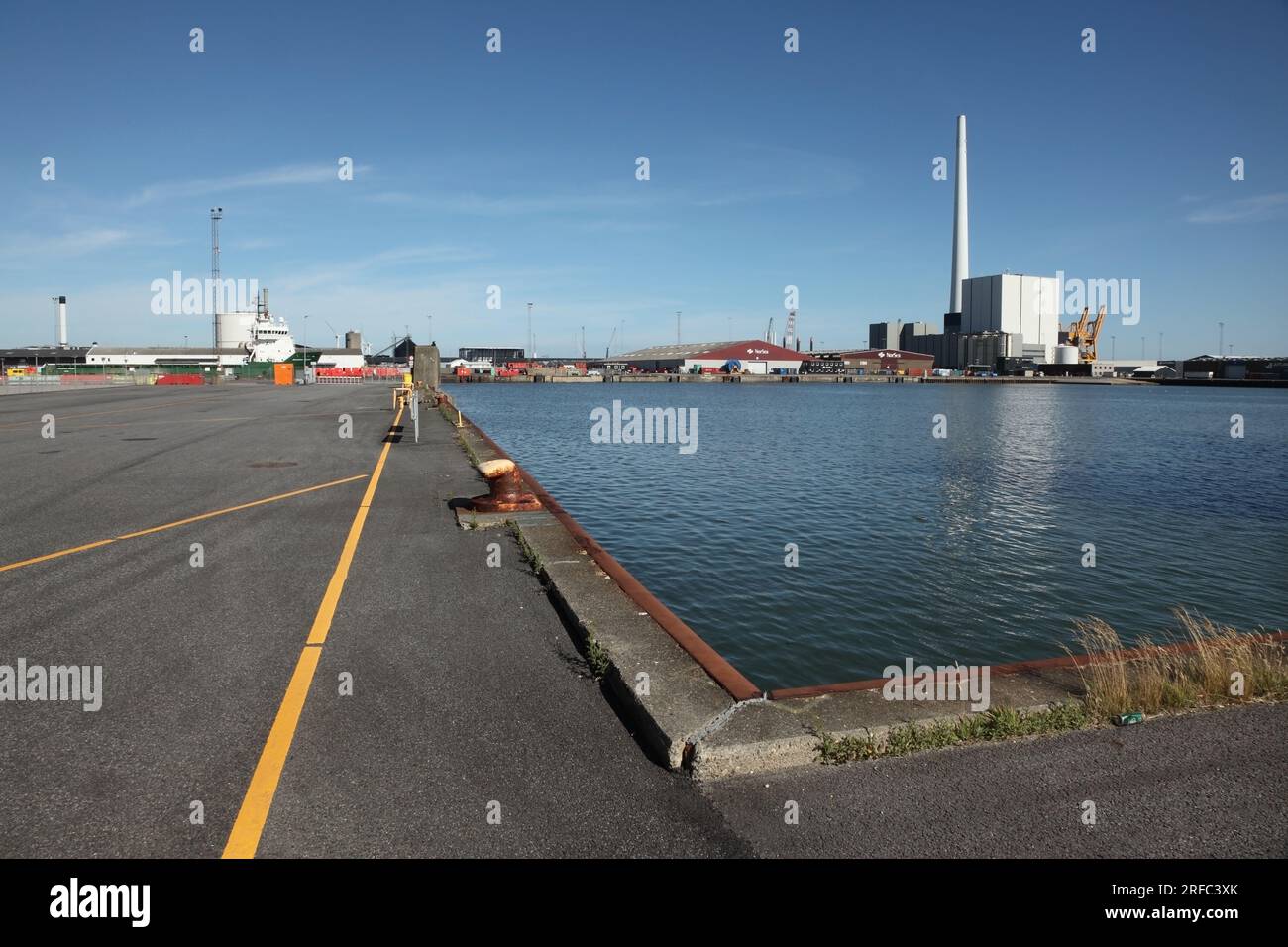 Esbjerg harbour and Scandinavia's tallest chimney (250m) at the coal ...