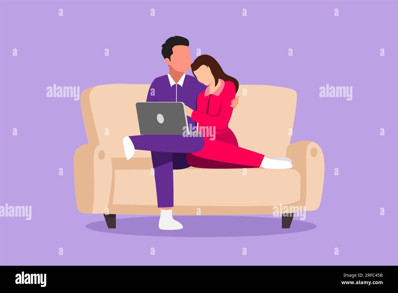 Cartoon flat style drawing cozy living room concept. Romantic young ...