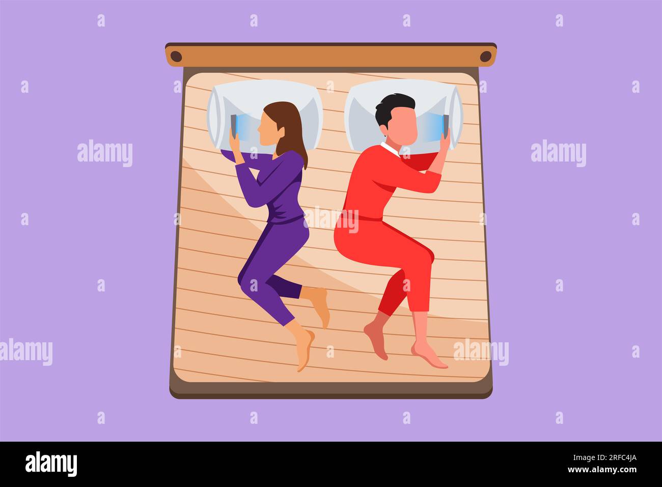 Cartoon flat style drawing marriage couple lying turn their backs on ...