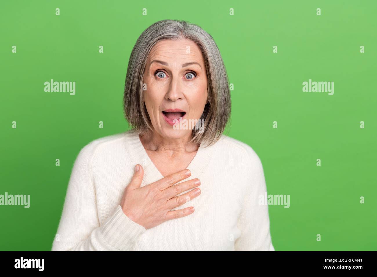 Photo of attractive retired woman watch see read novelty ads adv ...