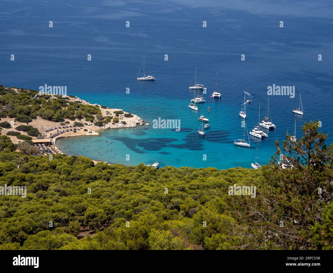 Aerial view of an island with clean turquoise water. A natural bay with ...