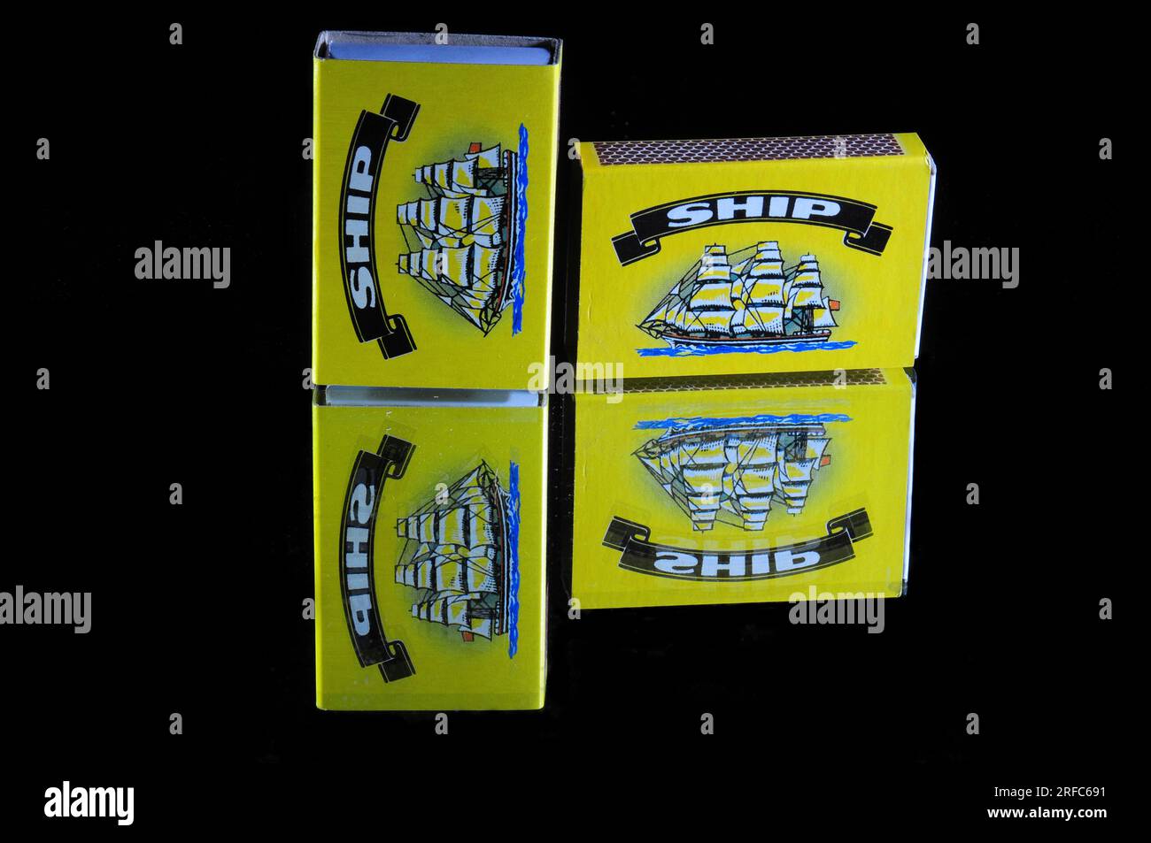 Two cardboard boxes of Ship safety matches with mirror image Stock ...