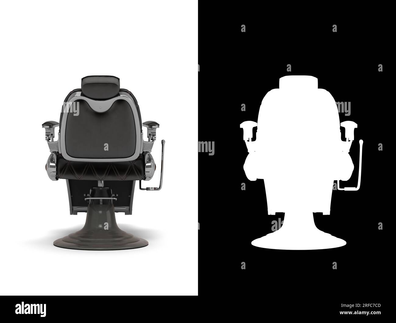 Retro black leather barber chair with chrome inserts back view 3d ...