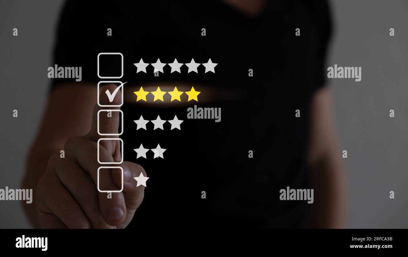 Customer review satisfaction feedback survey. User giving rating to ...