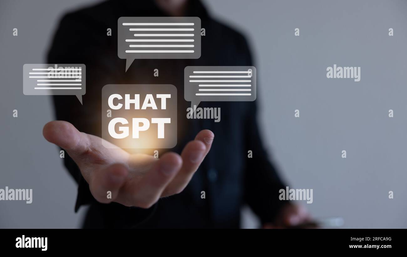 Chat GPT Chat with AI, Artificial Intelligence. Man using technology smart robot AI, artificial ...