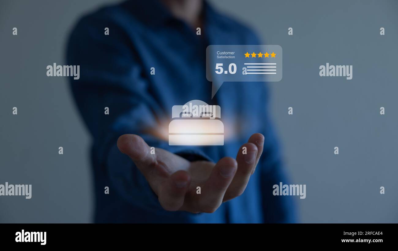 User gives rating to hotel service experience on online application ...