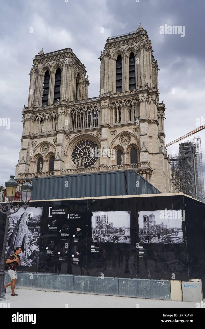 Paris France July 13 2023 Notre Dame De Paris Cathedral Under