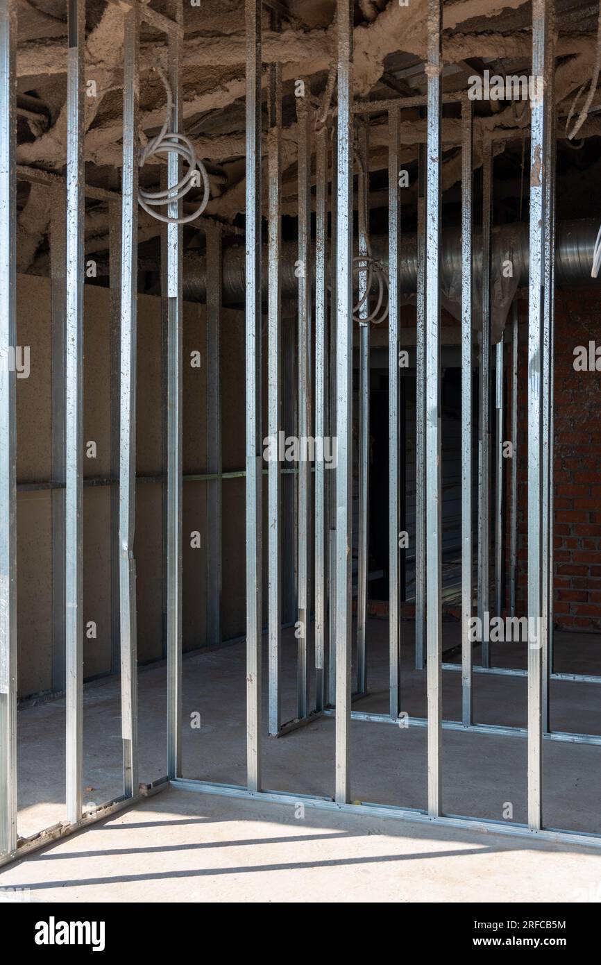 The frame of the walls is made of metal profile. Construction of ...