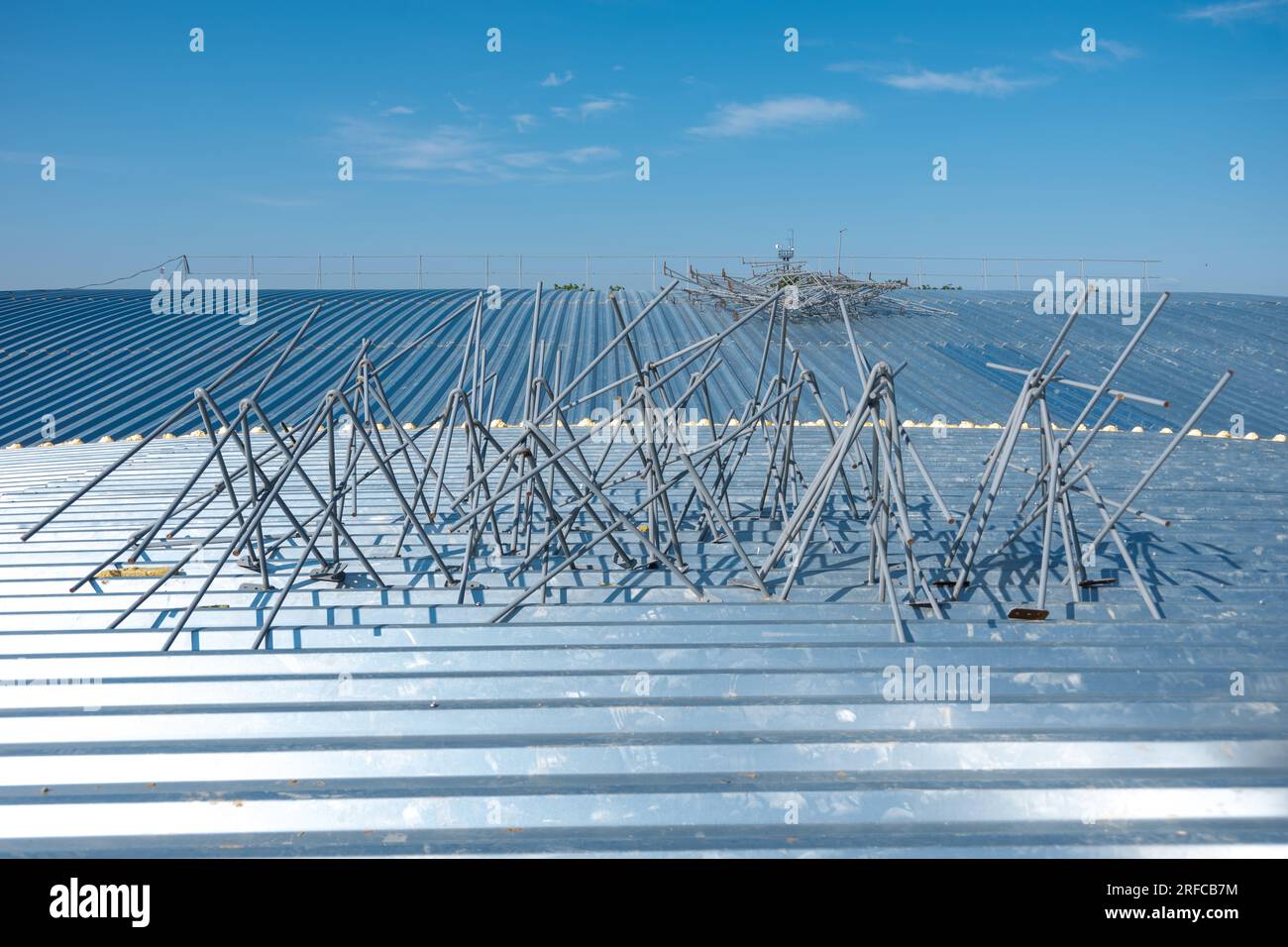 Metal fences for installation on the roof. Metal railings. Safety ...