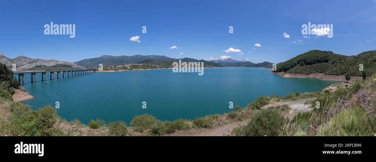 Panoramic view at the Riaño Reservoir, located on Picos de Europa or ...
