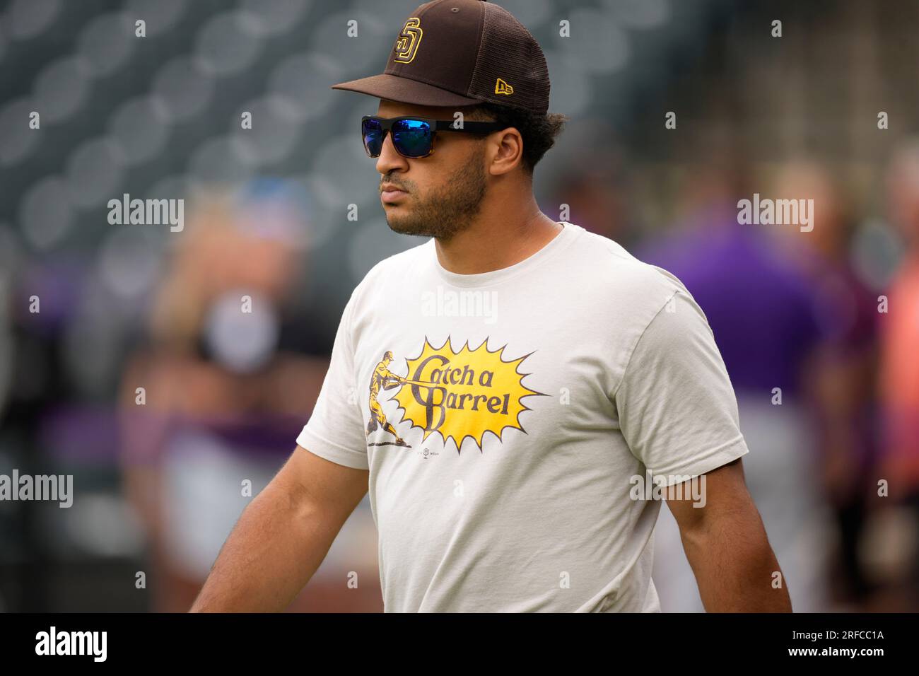 San Diego Padres center fielder Trent Grisham (1) warms up before a ...