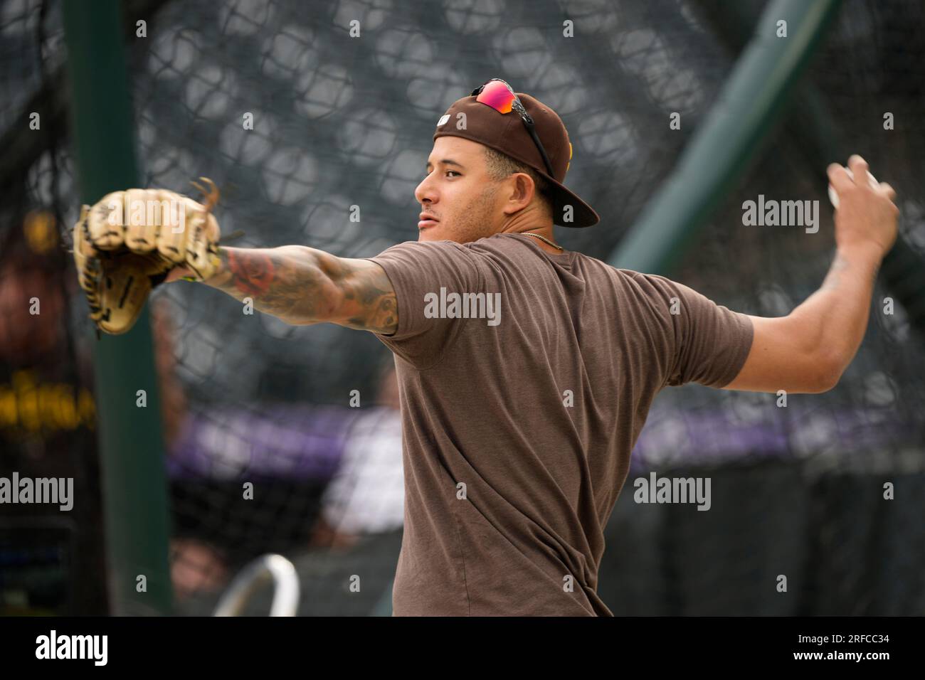 San Diego Padres third baseman Manny Machado (13) warms up before a ...