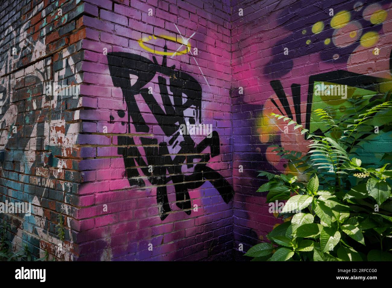 Graffiti paying tribute to artist Nace, is seen on the outside of a ...