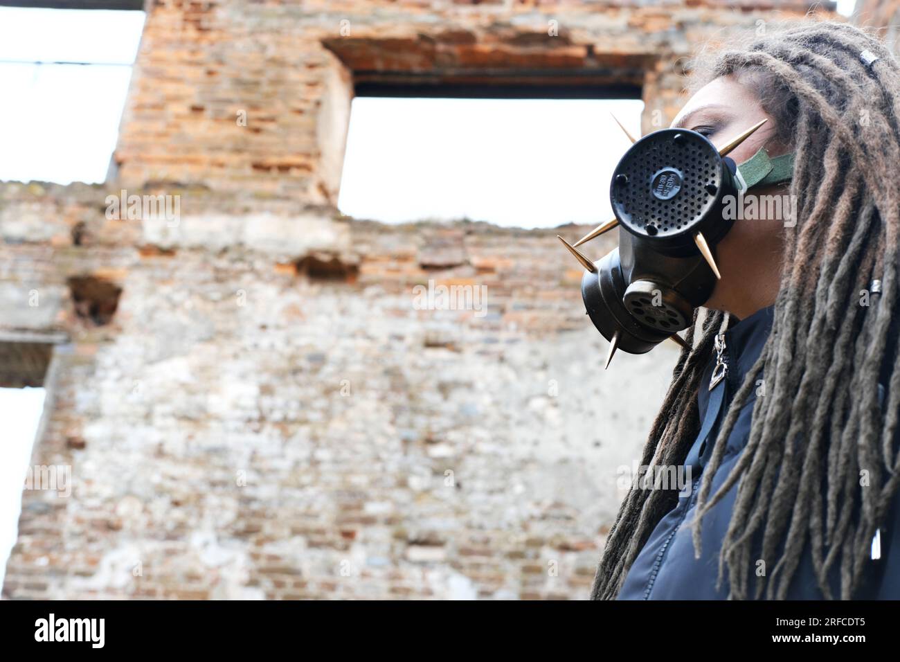 Post apocalypse female survivor. Young pandemic survivalist woman in ...