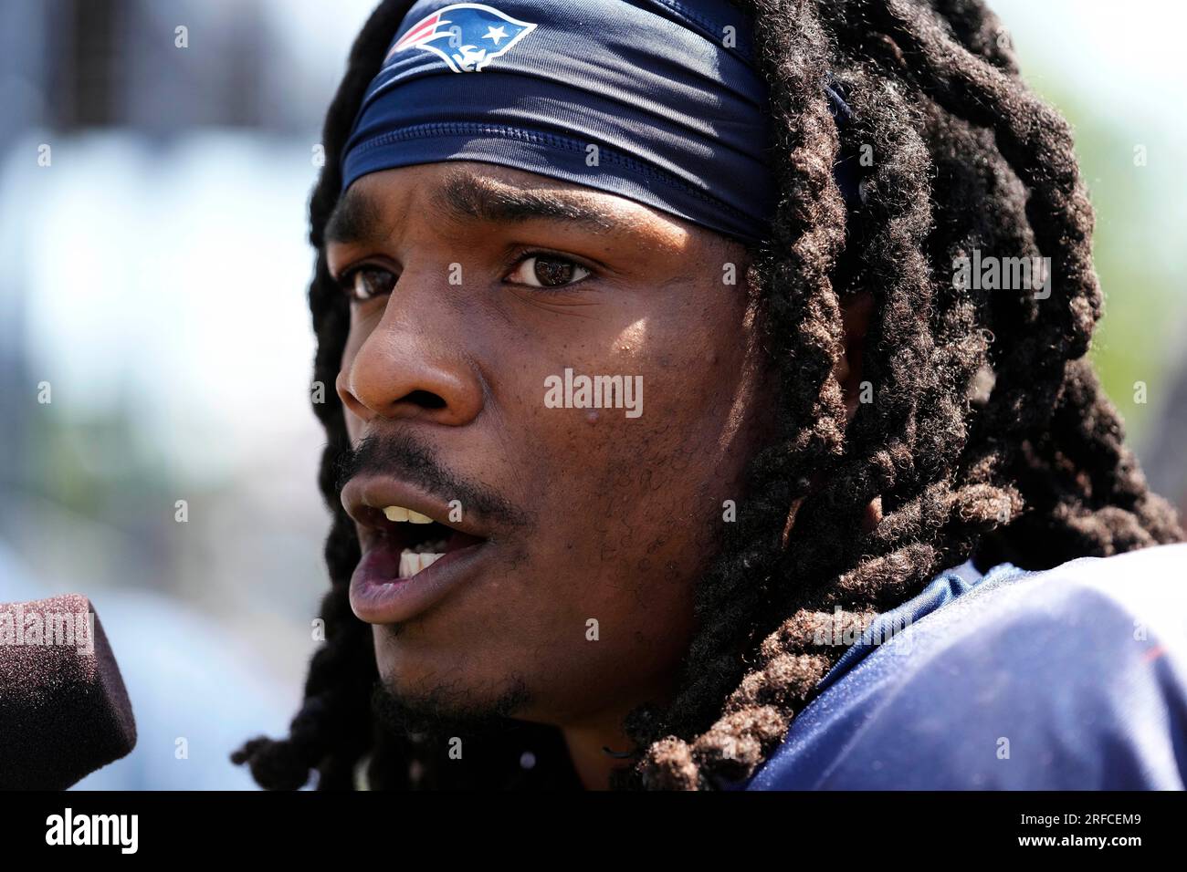 New England Patriots safety Kyle Dugger speaks to reporters following ...