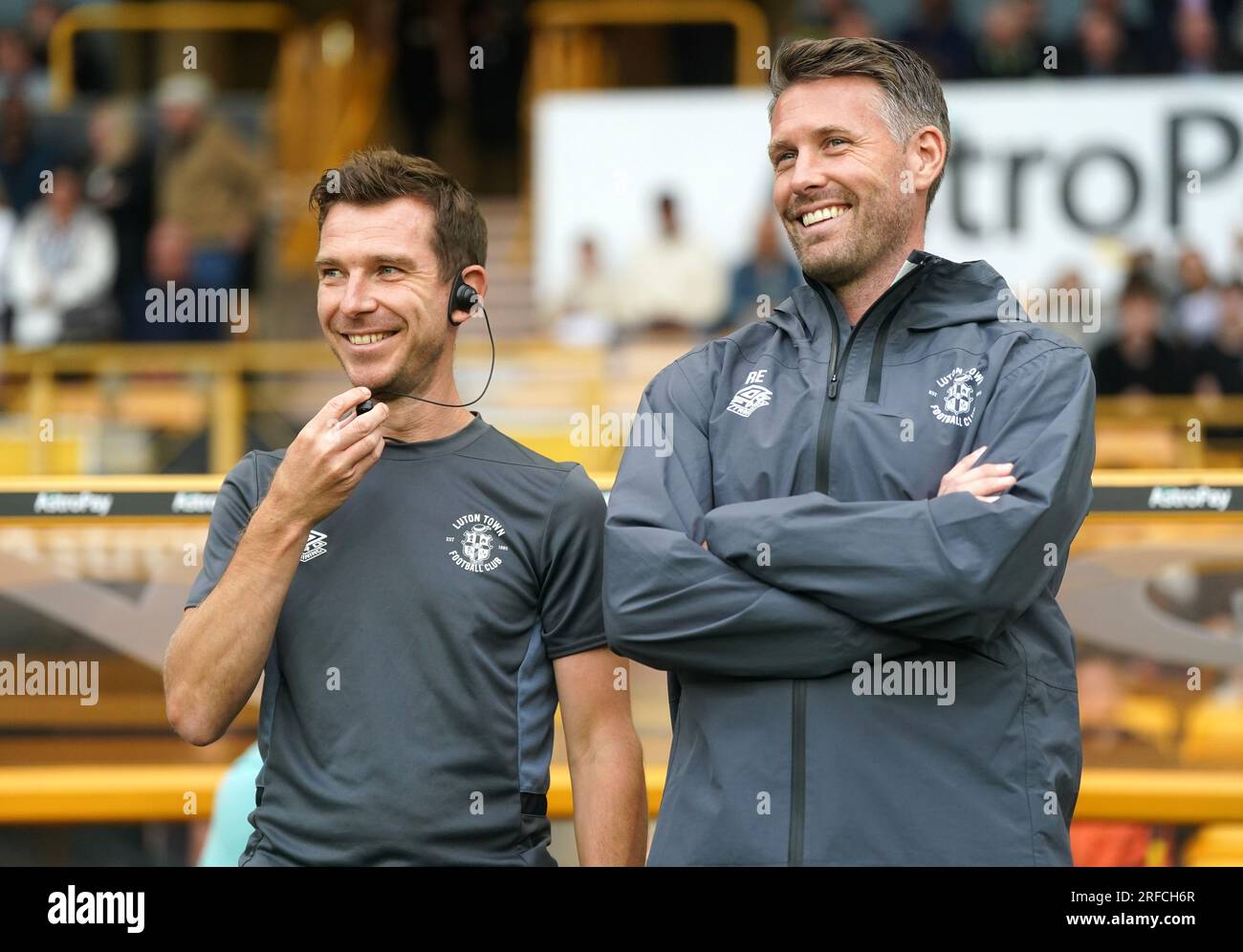 Luton Town assistant manager Richie Kyle (left) and manager Rob Edwards ...