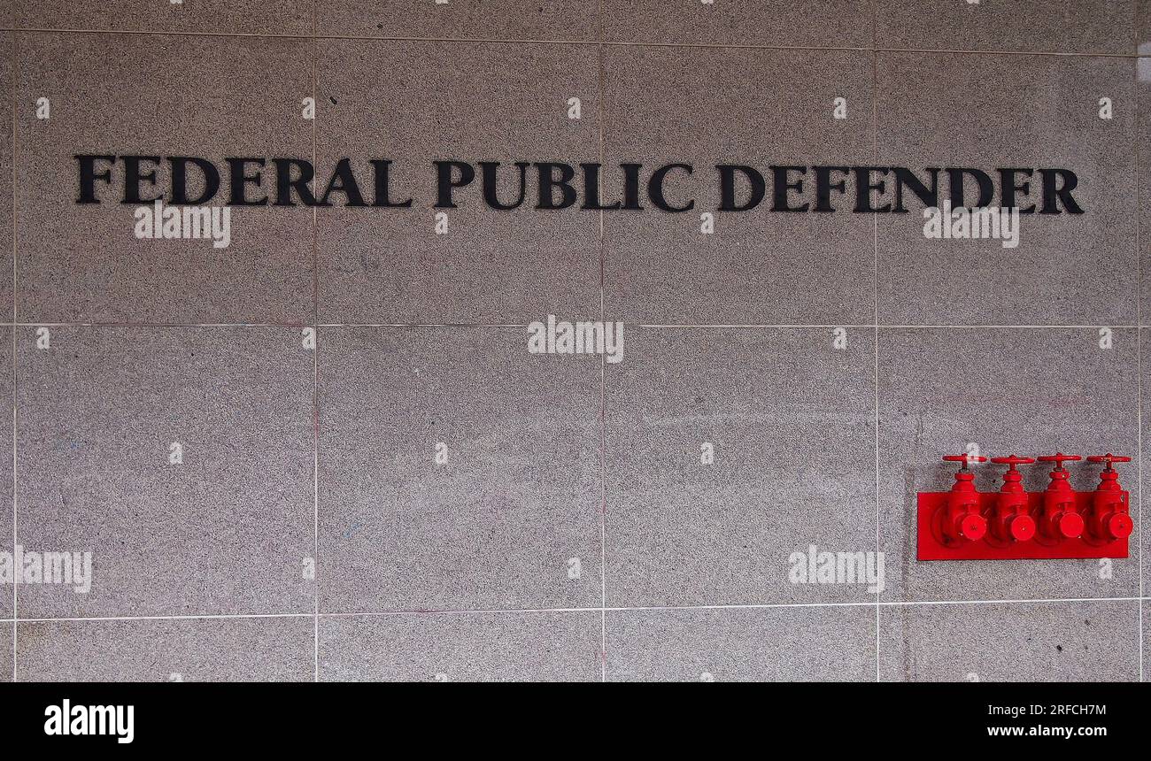 Federal Public Defender sign on building in downtown Los Angeles ...